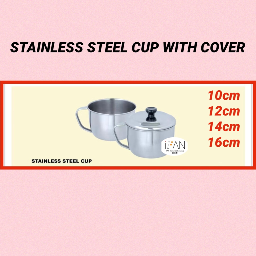 4 SIZES l ZIRAFAH l Stainless Steel FAT Cup With Cover, 10/12/14/16cm ...