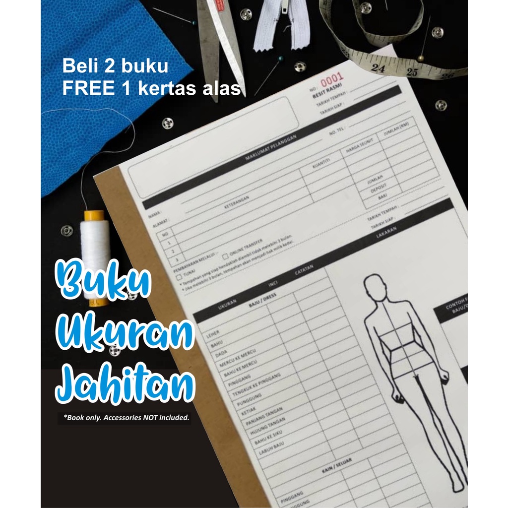 Buku Ukuran Badan Resit Tempahan Jahitan Baju Wanita Body Measurement ...