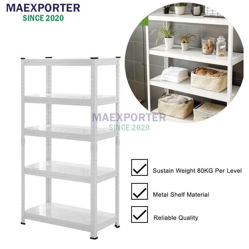 5 Tiers Boltless Rack White Shelving Storage Rack Full Metal Rack Rak ...