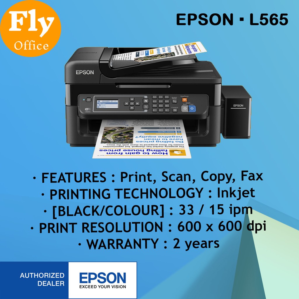 Epson L565 (Print/Scan/Copy/Ethernet/Fax) Ink Tank System Color Printer ...