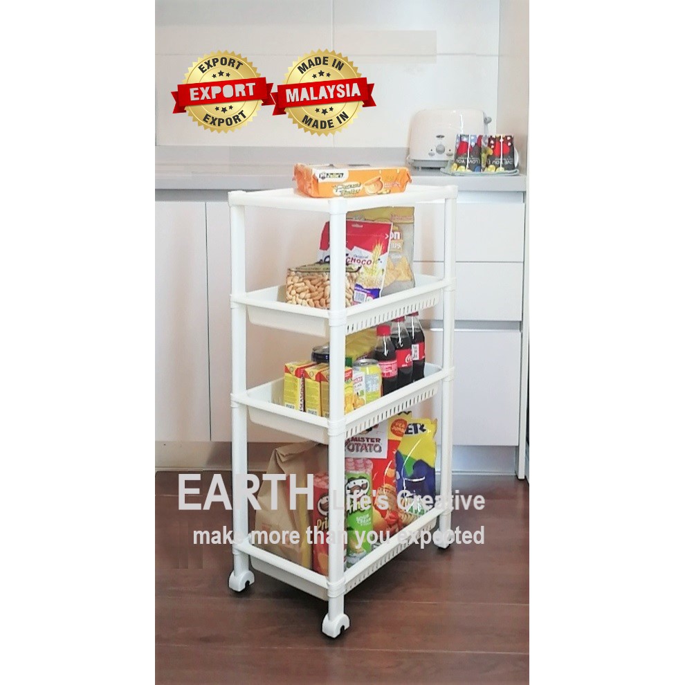 EARTH 4-Tiers Plastic Multipurpose Trolley, Storage Rack, Movable ...