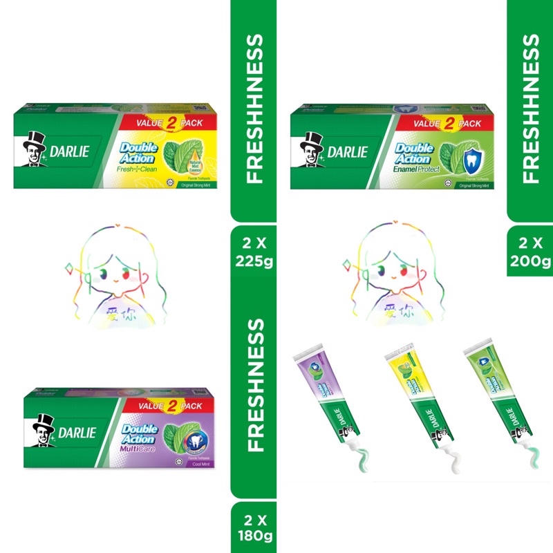 Darlie Double Action 225gx2/ Enamel Protect 200gx2 / MultiCare 180gx2 | Shopee Malaysia