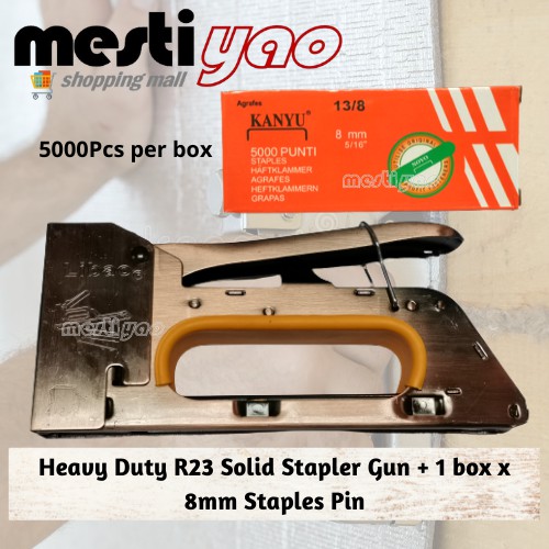 Heavy Duty R23 Solid Stapler Gun Tacker + 1 box 8mm 13/8 Staple Refill ...