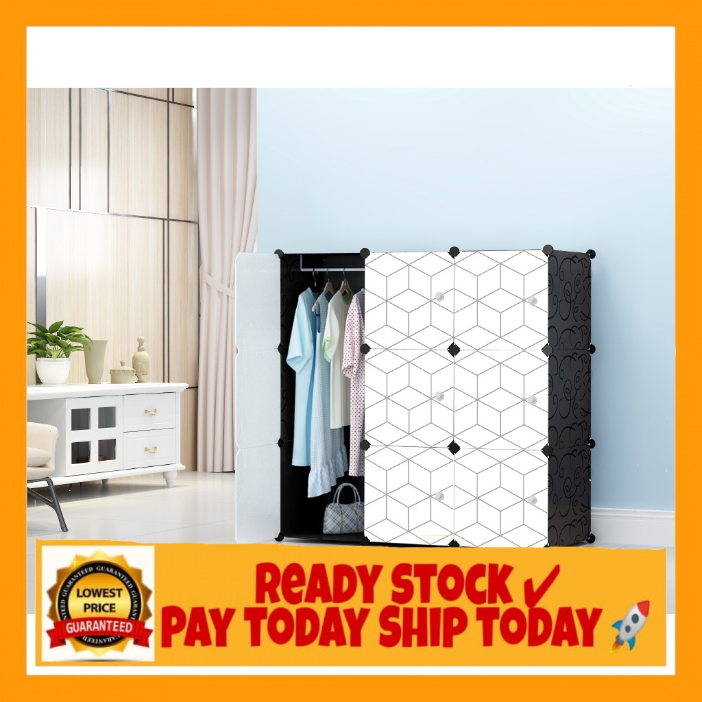 💥(Ready Stock)💥WHITE BLACK 9 cube White DIY Multipurpose Wardrobe ...