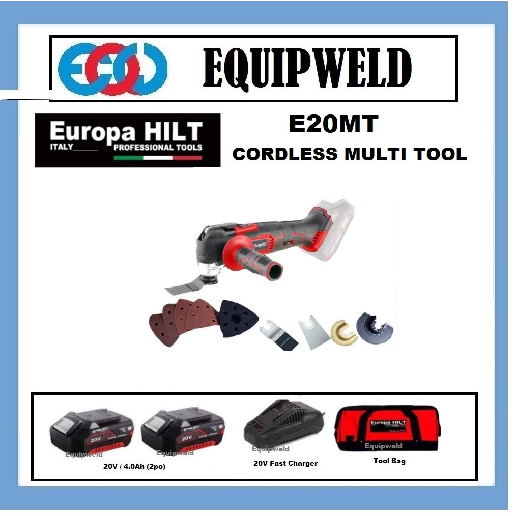 Europa Hilt 20V E20MT Cordless MULTI TOOL+ E20SK441 (20V X 4.0Ah Battery -2pc + 20V Fast Charger ...