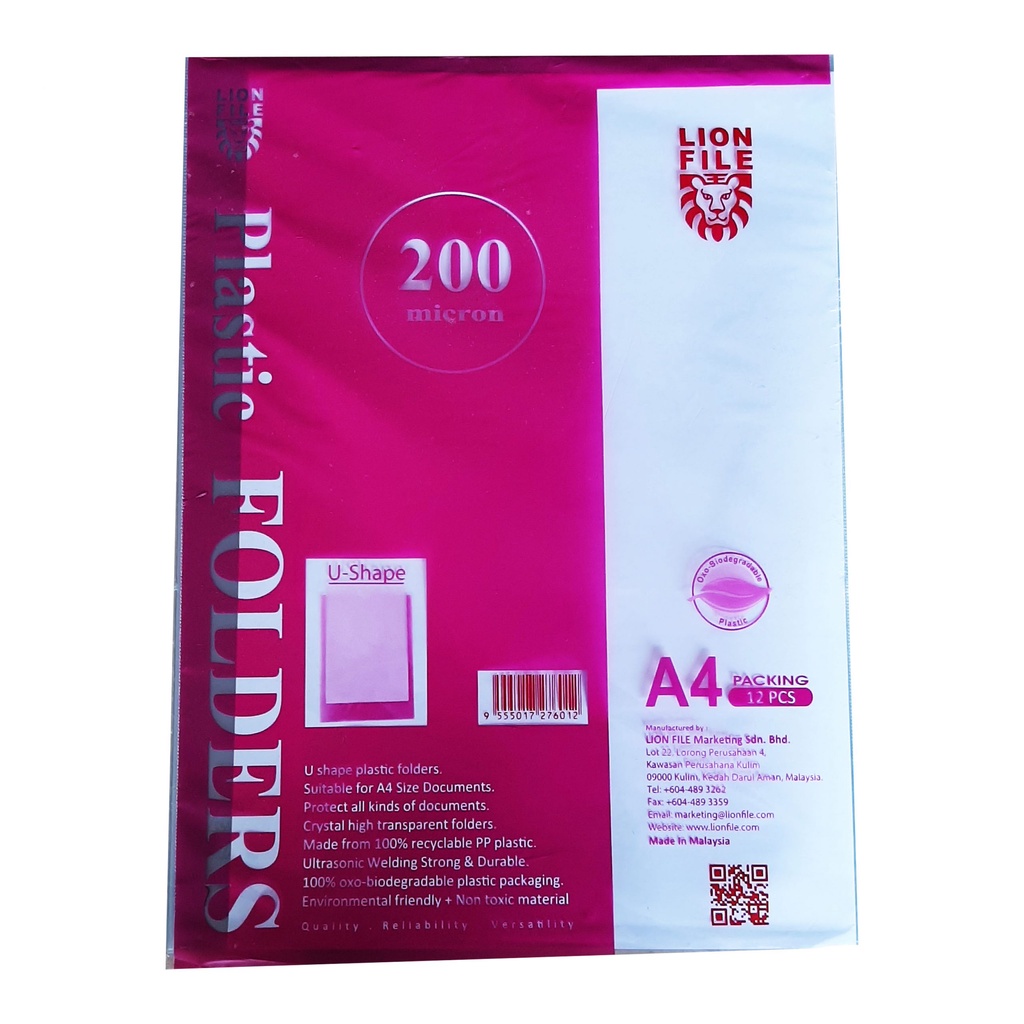 Lion File Plastic Folders U Shape A4 Size File Clear Holder Pocket File Plastic File Clear