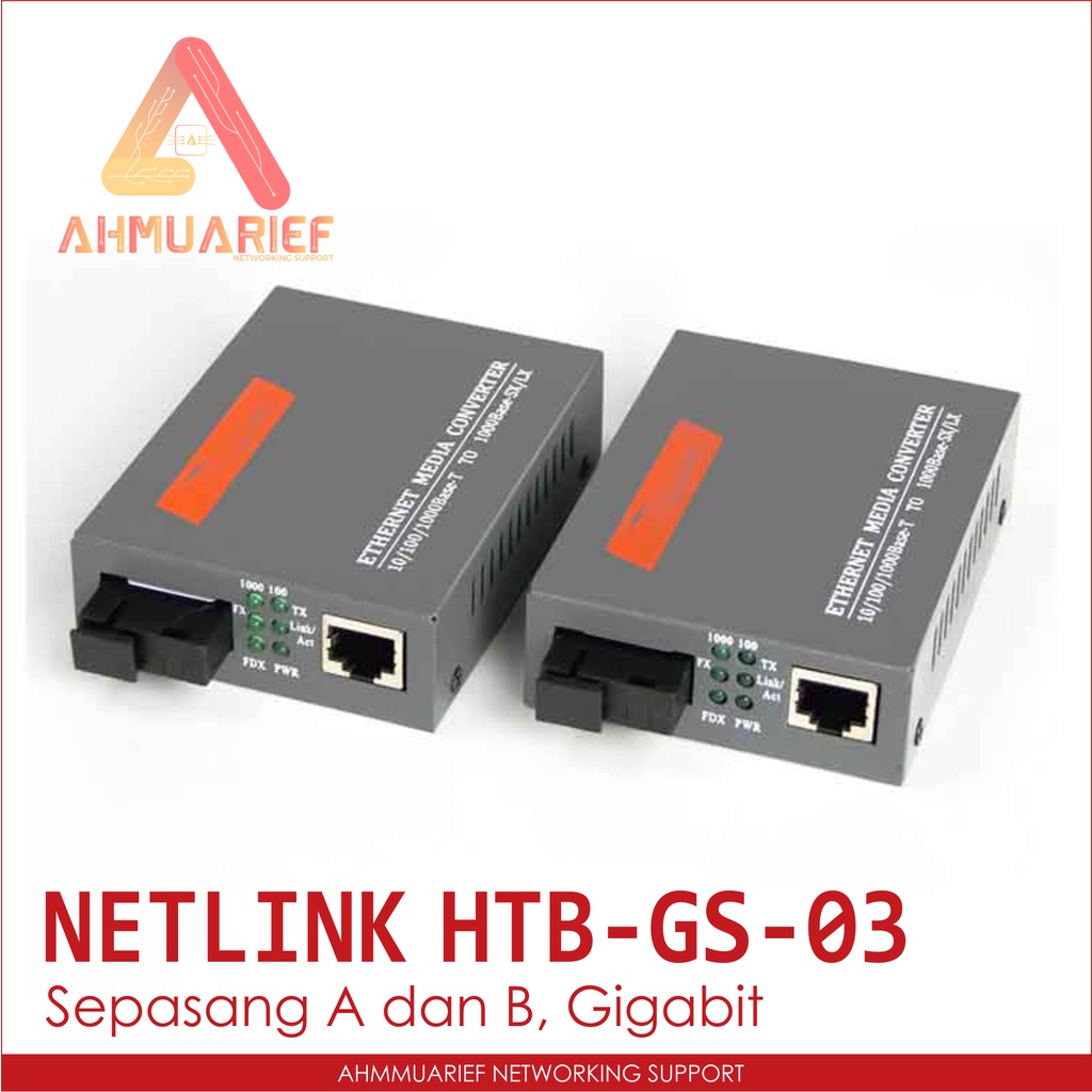 A Pair Of NETLINK HTB GS 03 AB SINGLE MODE GIGABIT FIBER Optic ETHERNET MEDIA CONVERTER 10/100M ...