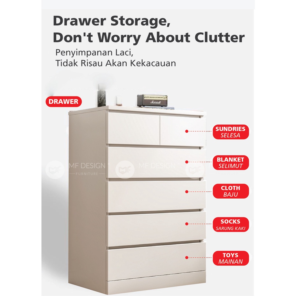 (PROMO) (WATERPROOF)MF DESIGN CHEST DRAWER 3 4 5 6 LAYER wardrobe ...