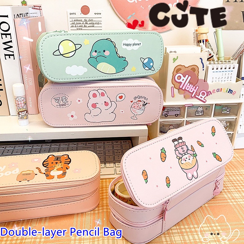 Creative waterproof and stain-resistant double-layer pencil bag student ...