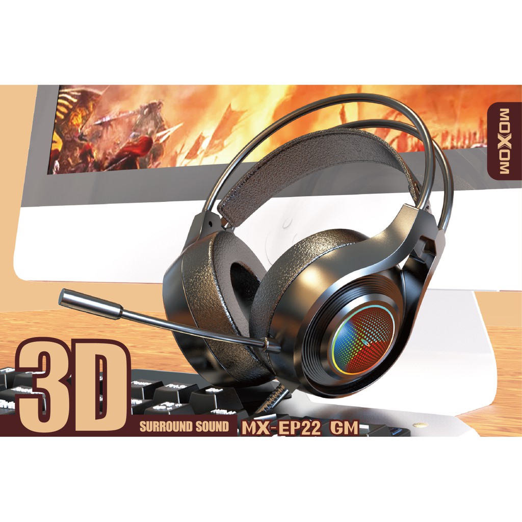 MOXOM GAMING HEADSET 3D SURROUND SOUND 💯 🎧 MX-EP22 GM (3.5MM JACK TO ...