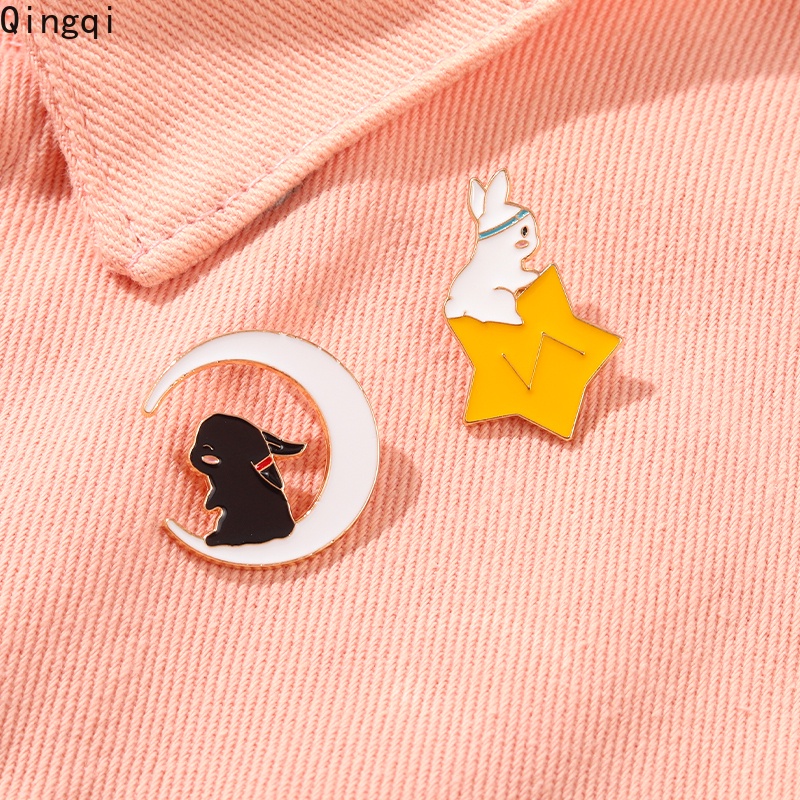The Untamed Enamel Pin Black White Rabbit Moon Star Brooch Bag Cloth ...