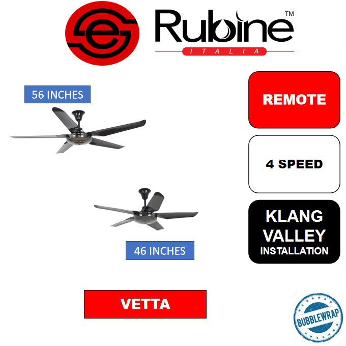 (KLANG VALLEY INSTALLATION) RUBINE VETTA 56"/46" GUN METAL REMOTE CEILING FAN | Shopee Malaysia