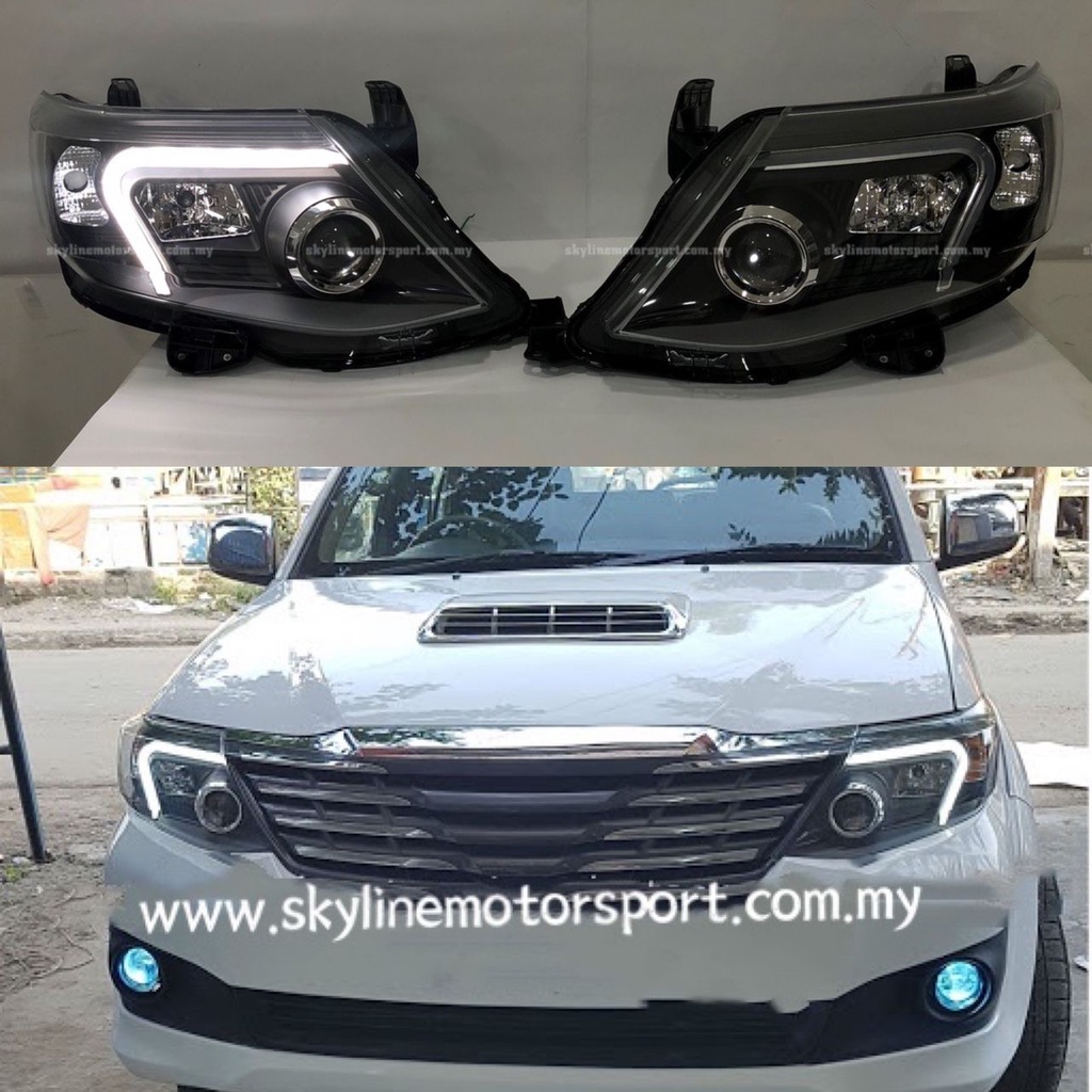 Toyota Fortuner Head Lamp Headlight Projector DRL Led Black 100% Taiwan ...