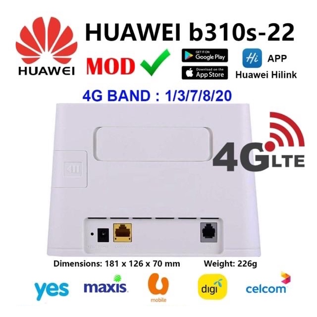 Huawei 4G Modem Unlock Wifi Router B310s-22 Modified Unlimited Hotspot ...