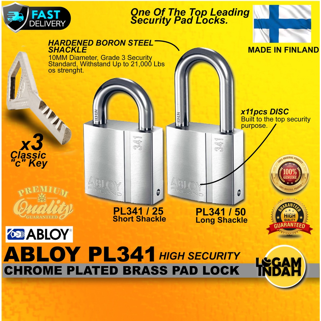 ABLOY PL341 HIGH SECURITY PAD LOCK PL341/25 , PL341/50 ( MADE IN FINLAND ) | Shopee Malaysia