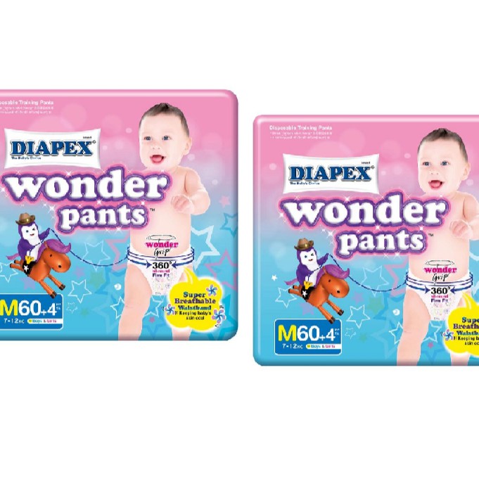 DIAPEX WONDER PANT Baby Diapers M60'S + FREE 4pcs X (2packs) | Shopee ...