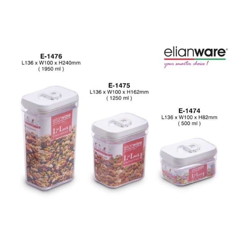 Elianware E-1474/E-1475/E-1476 Rectangular BPA-Free AS Plastic Airtight ...