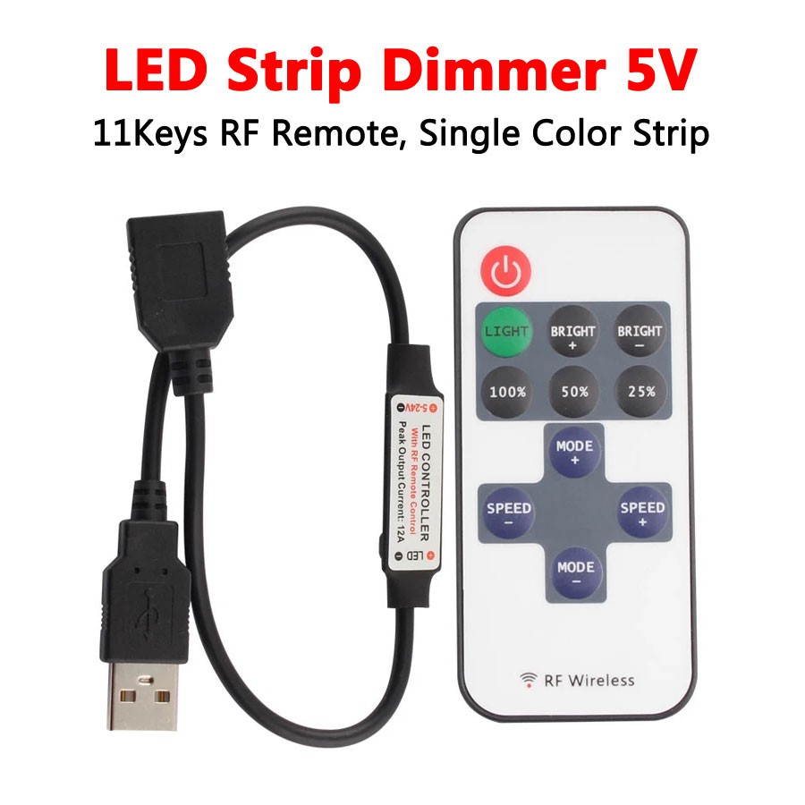 LED Strip Dimmer 11 Keys Controller Mini RF Remote 5V USB Interface ...
