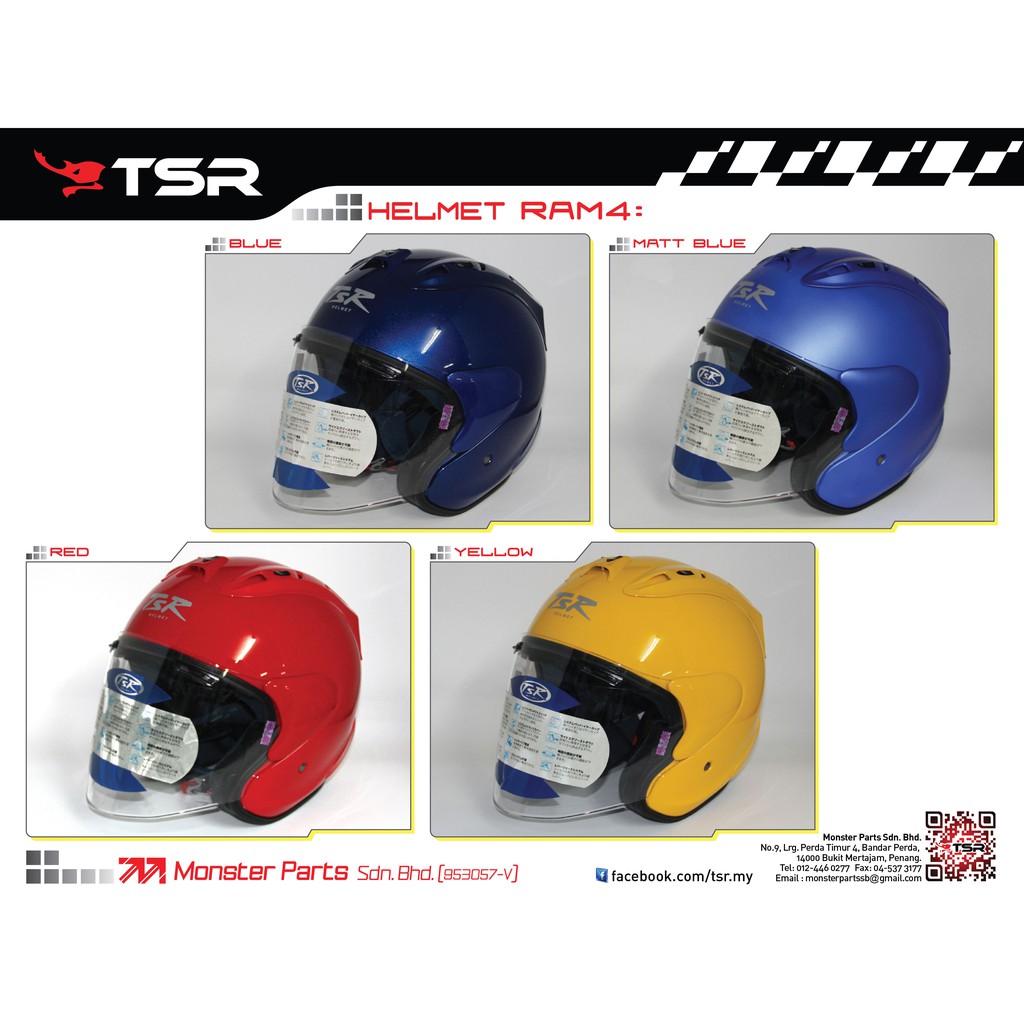 TSR Helmet RAM4 Plain Colour | Shopee Malaysia