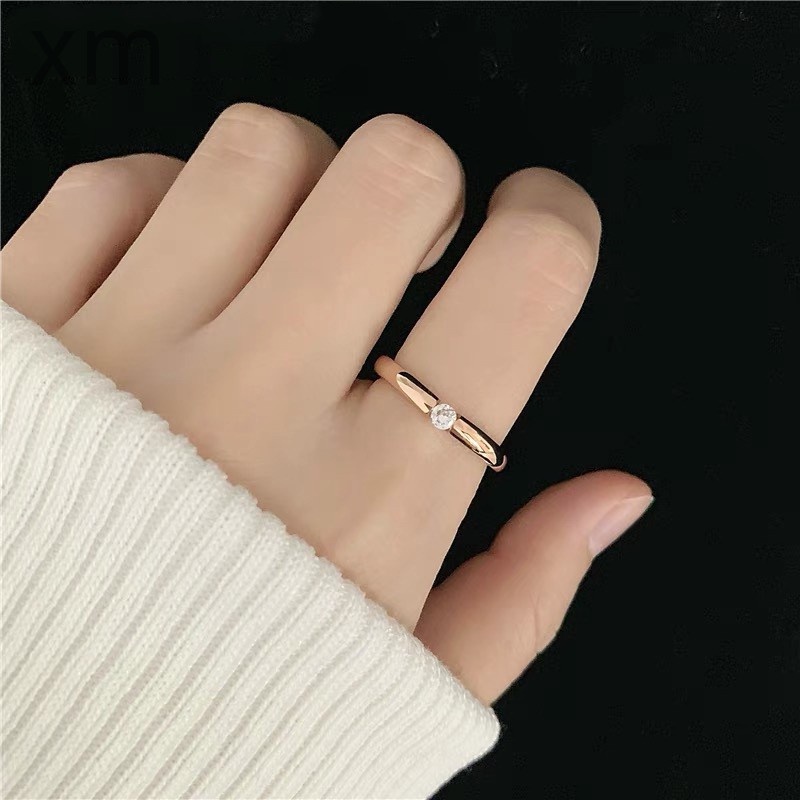 Raya Ramadan Simple Single Diamond Glossy Ring Female Titanium Steel ...