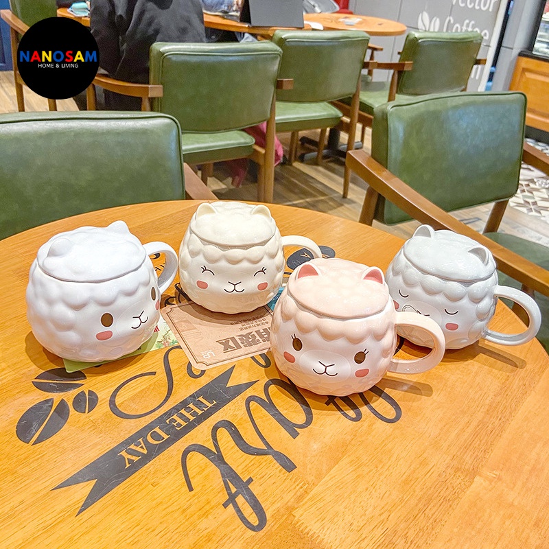 Kawaii Alpaca Ceramic Mug Coffee Tea Marble Heat-resistant Cup with ...