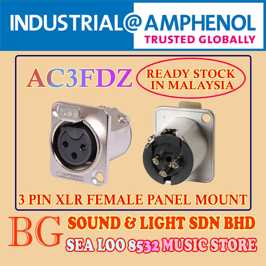 AMPHENOL AC3FDZ 3 PIN XLR FEMALE WALL PANEL MOUNT CONNECTOR READY STOCK IN MALAYSIA | Shopee ...