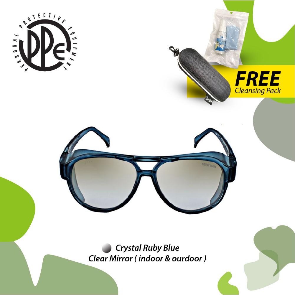S204 Aviator Style Crystal Ruby Blue Frame Protective Safety Glasses ...