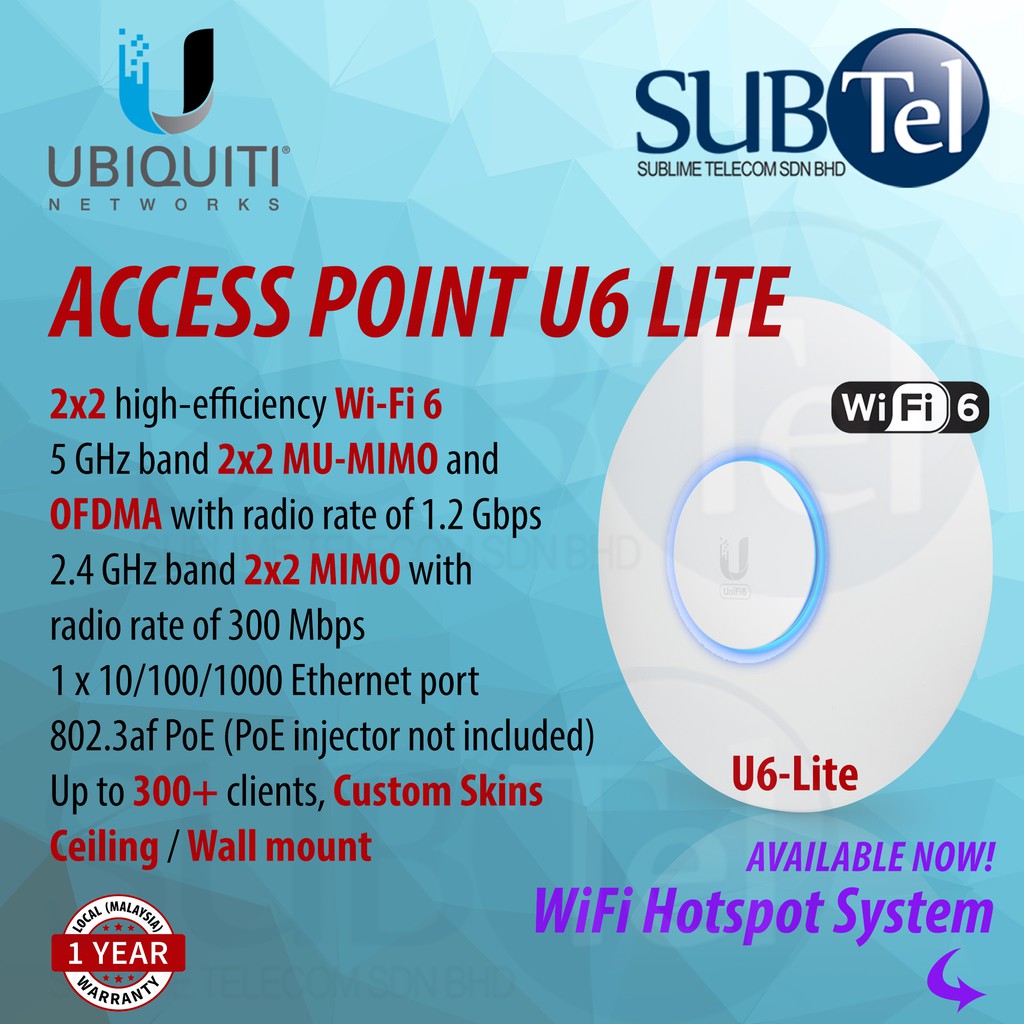 Ubiquiti U6-LITE Access Point WiFi 6 LITE Dual band 2x2 MIMO AP 2.4GHz ...