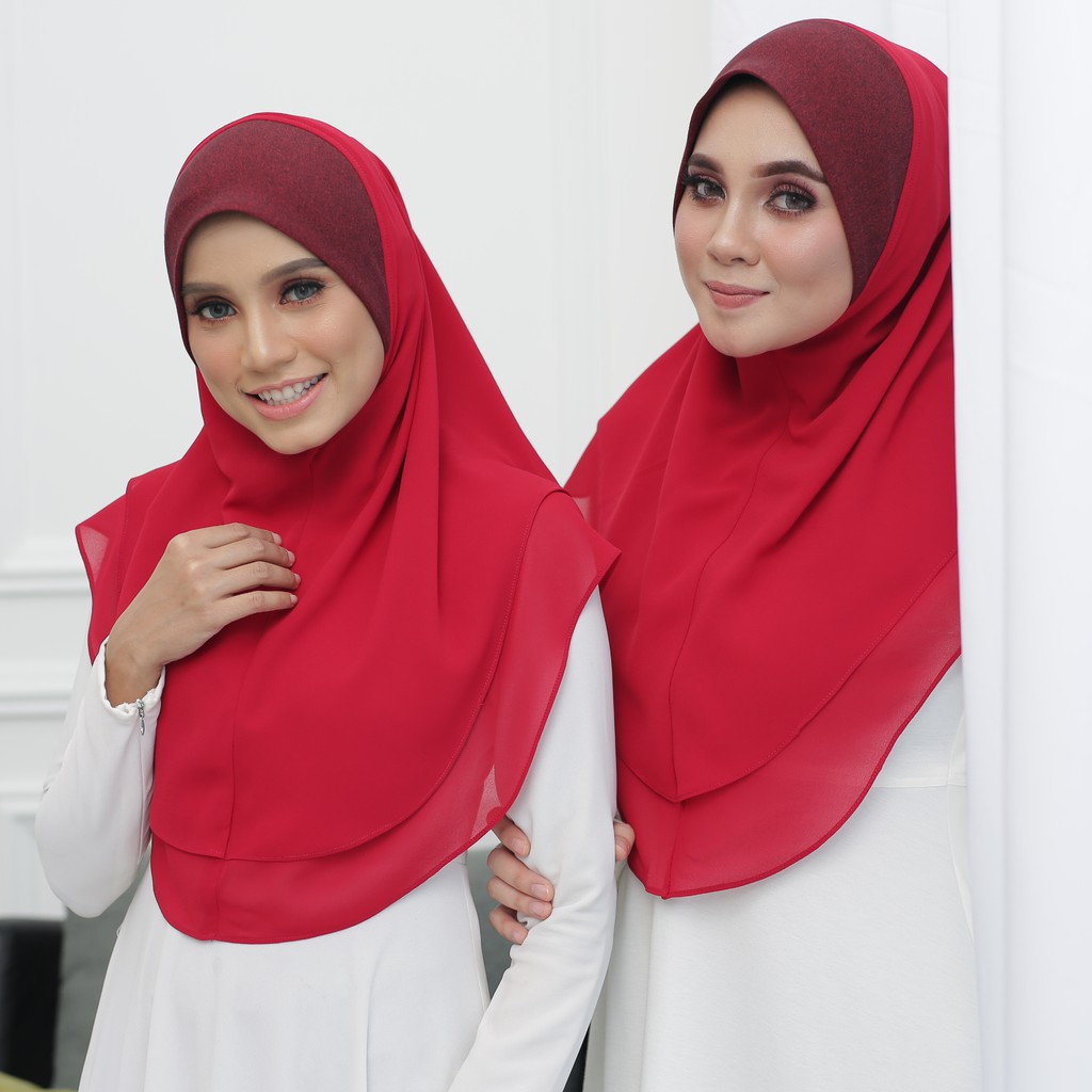Koleksi Raya 2021 KHAIRUNNISA Hijab Express 2 Layer Chiffon Tudung Sarung | Shopee Malaysia