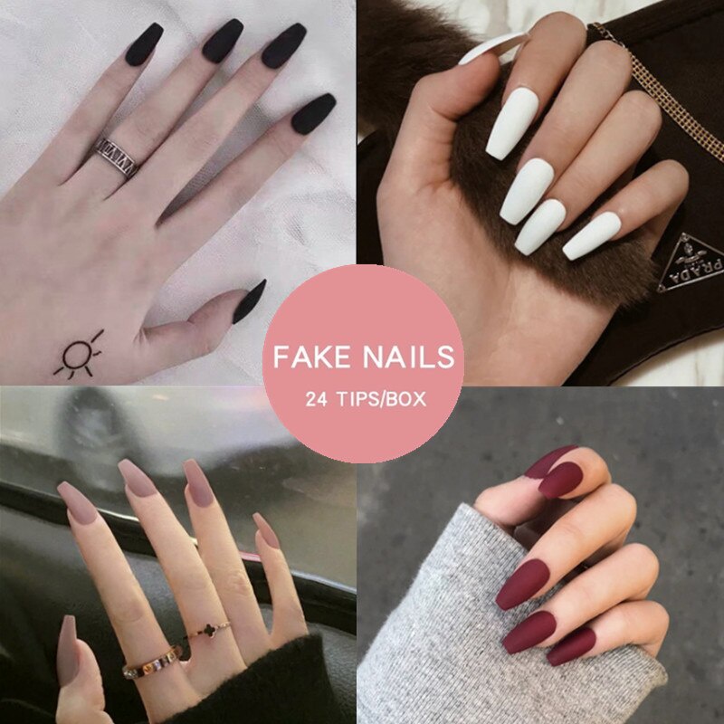 【Fake Nail】24Pcs False Fake Nail/false nails/nail stickers/ French ...