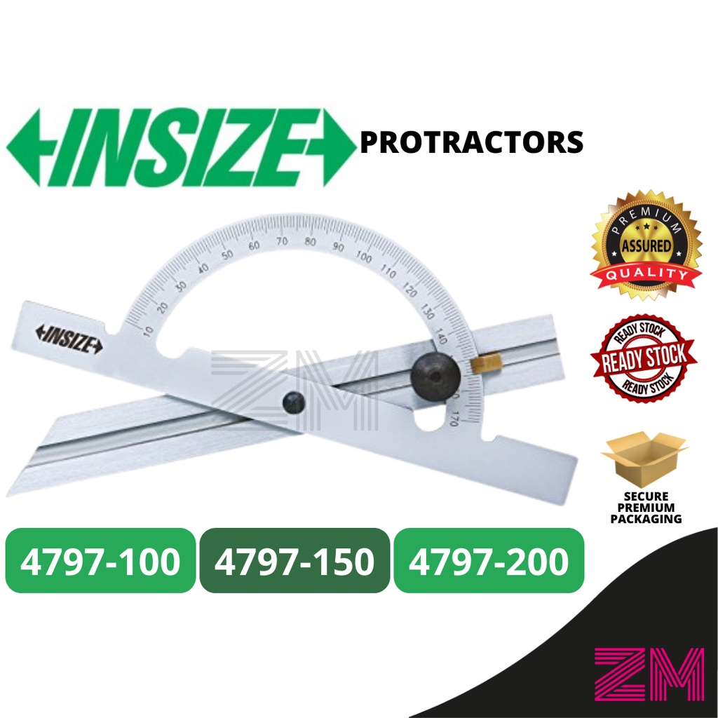 INSIZE Protractor Angle Finder Angle Ruler Movable Blade 100x150mm ...