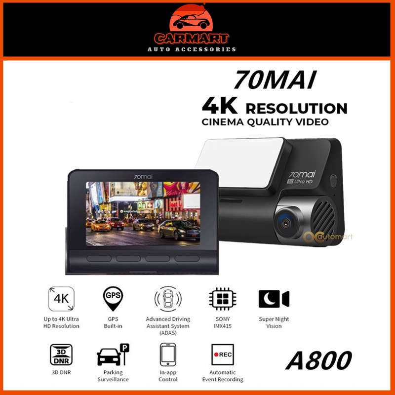 70mai A800 Car Recorder Dual vision 140 FOV 4K Ultra HD Screen Dash Cam APP Control 24h ...