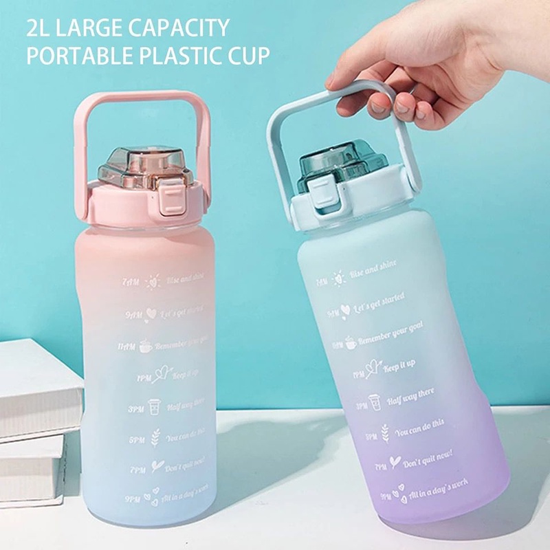 2000ML Botol Air Viral FREE 2D3D Stickers FREE Brush Cute Water Bottle ...