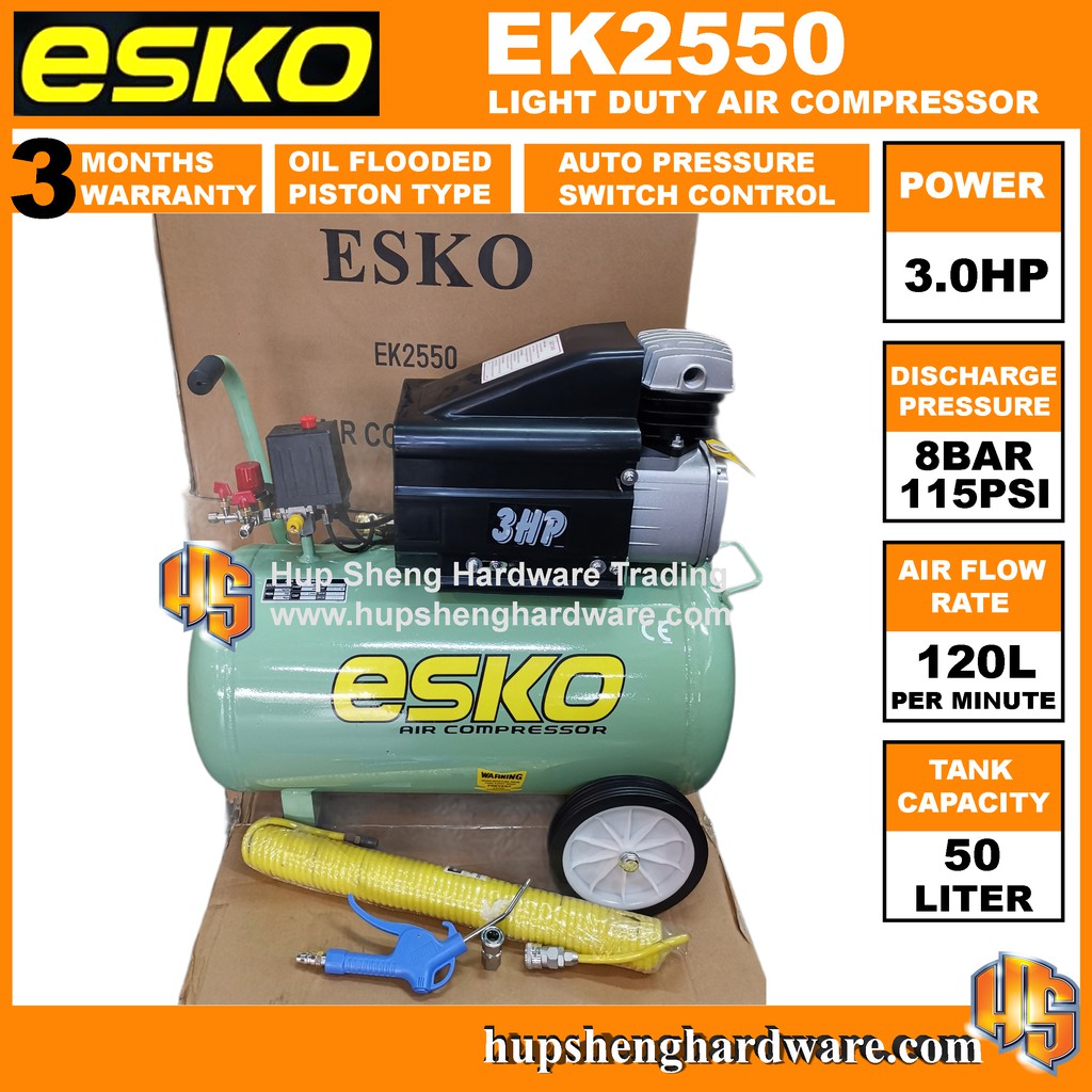 ESKO EK2550 Portable Air Compressor 3HP with 50 Liter Air Tank and Air ...