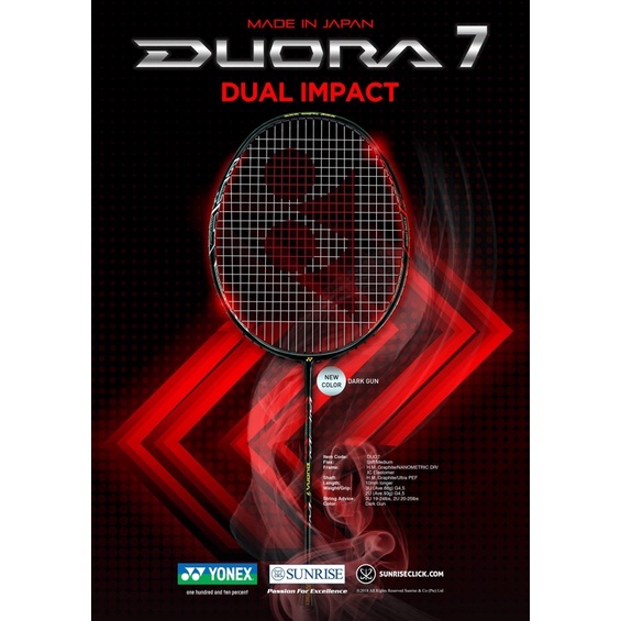 Yonex Duora 7 Dark Gun 3UG5 *FREE (Yonex BG 66 Brilliant String + Yonex AC102EX Overgrip ...