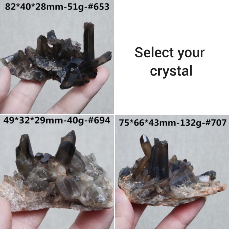 (Ready Stock) Black Quartz Crystal Cluster Natural Stone Decoration ...