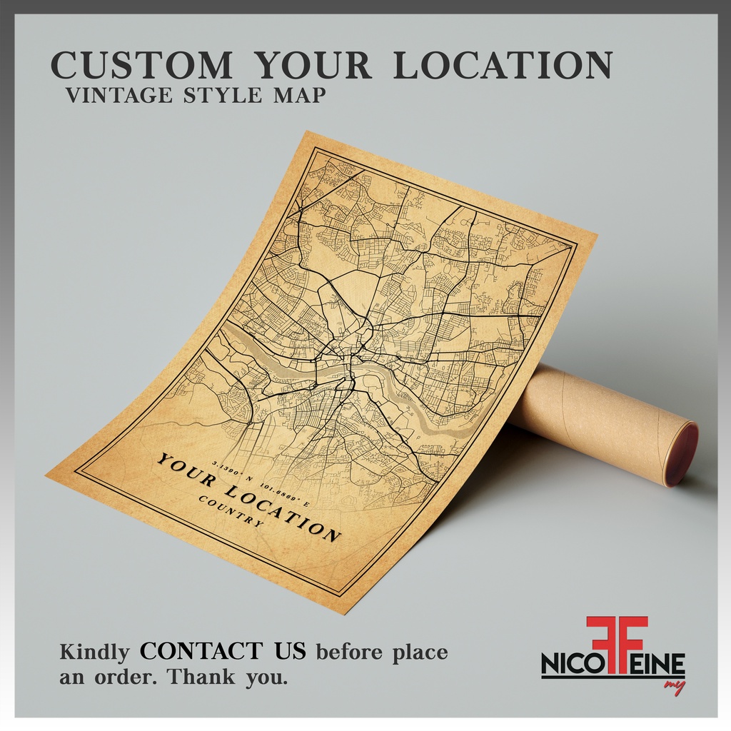 [Poster Only] Custom Location Minimal Map Art Vintage Classic Style ...