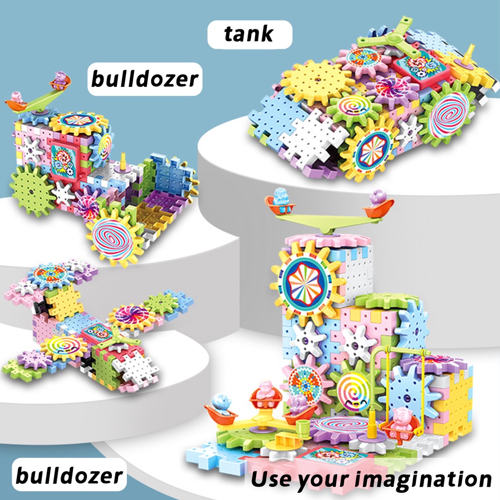 Gear Building Toy Set - Interlocking Learning Blocks - Motorized ...