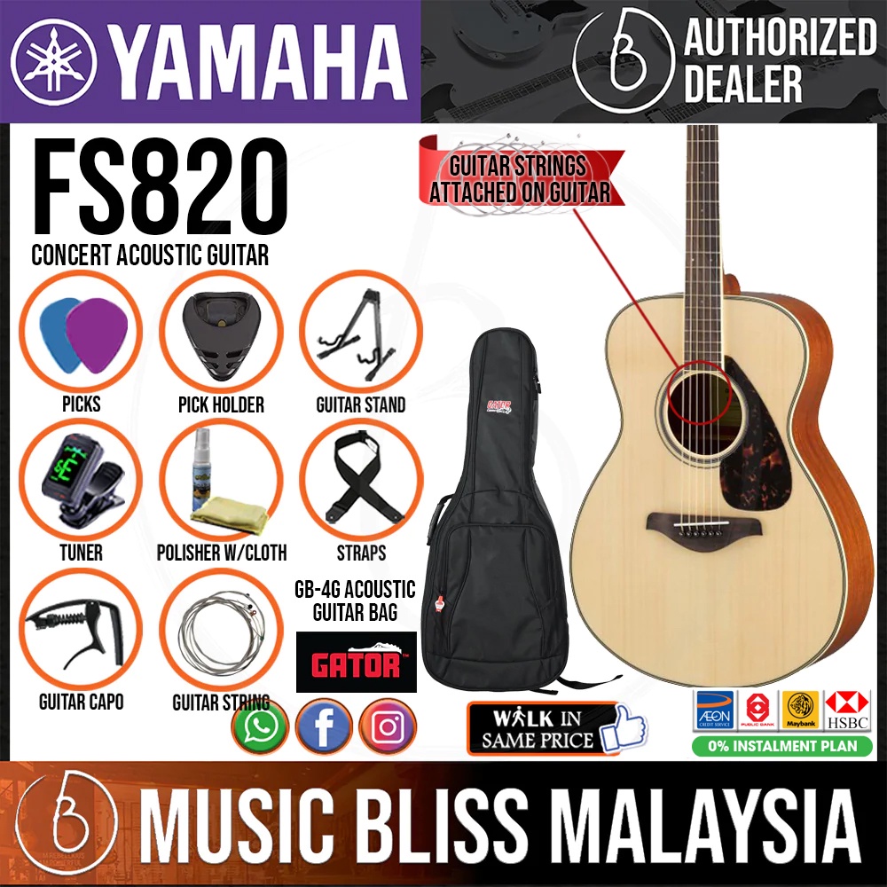 Yamaha FS820 Concert Acoustic Guitar - Natural / Black / Ruby Red ...