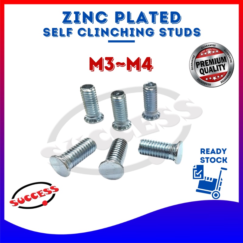 SUCCESS M3 ~ M4 Zinc Plated Self Clinching Stud Press Insert Studs Fastener 镀锌压柳螺丝 Tools ...