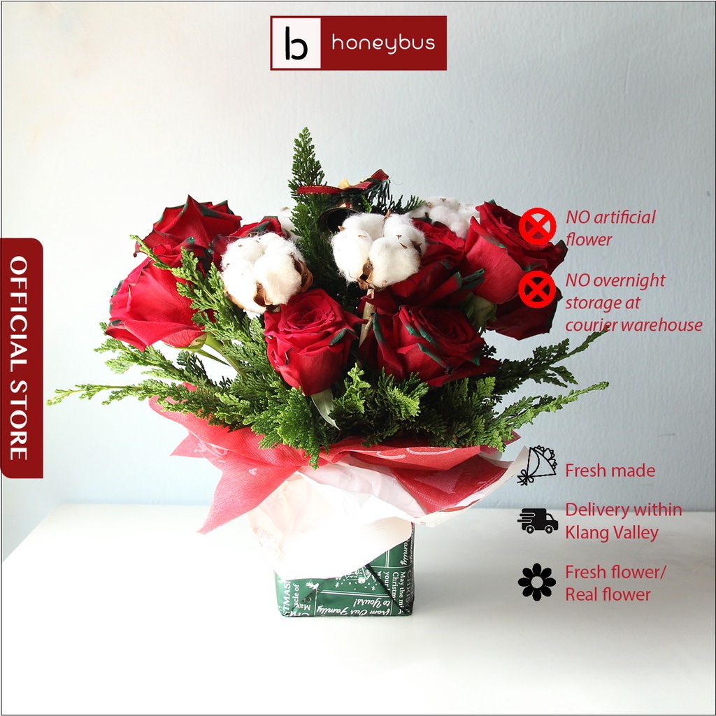HoneyBus Christmas Theme Fresh Flower Flower Box 圣诞主题鲜花盒 | Shopee Malaysia