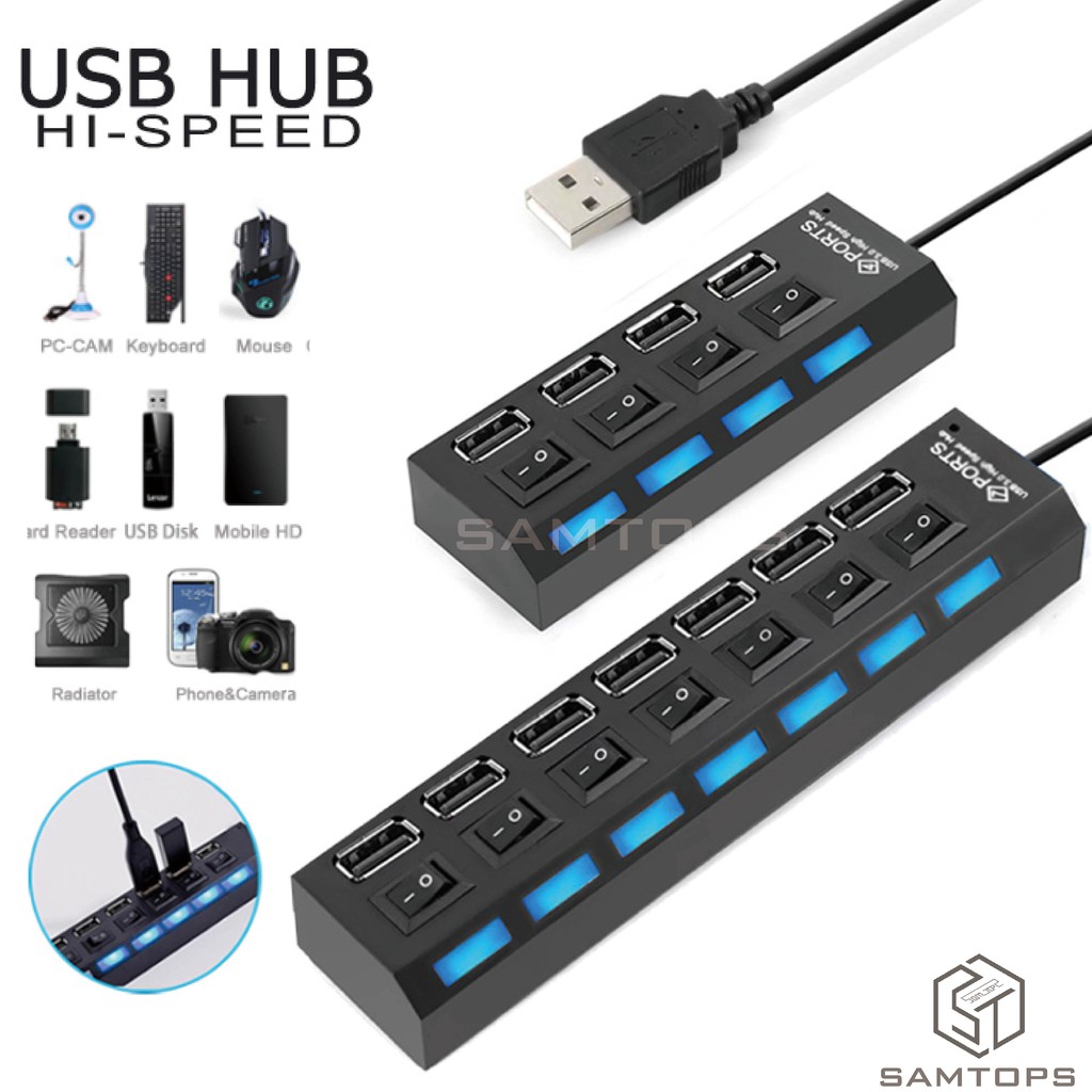 Micro USB Hub 2.0 4/7 Ports High Speed Hab With on/off Switch USB ...