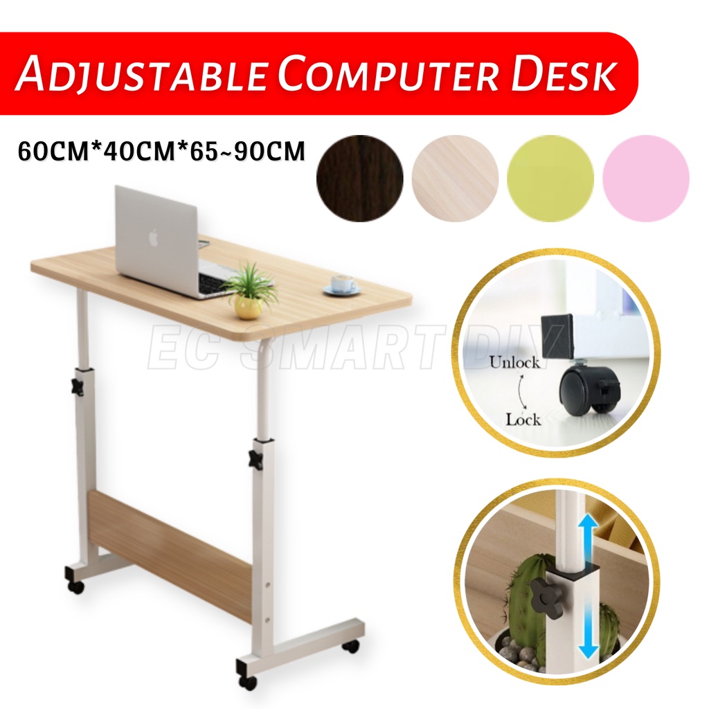 Height Adjustable Bedside Desk Laptop Computer Table with Wheels ...
