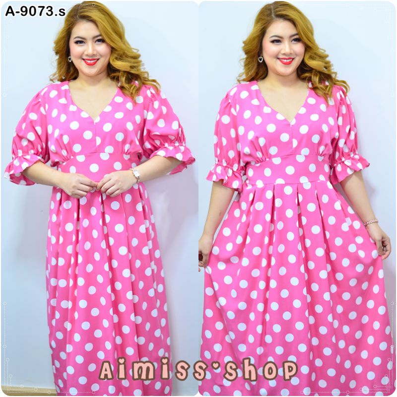 AiMiss Shop Maxi Dress Long Chubby Girl Polka Dot Fat People Clothes ...