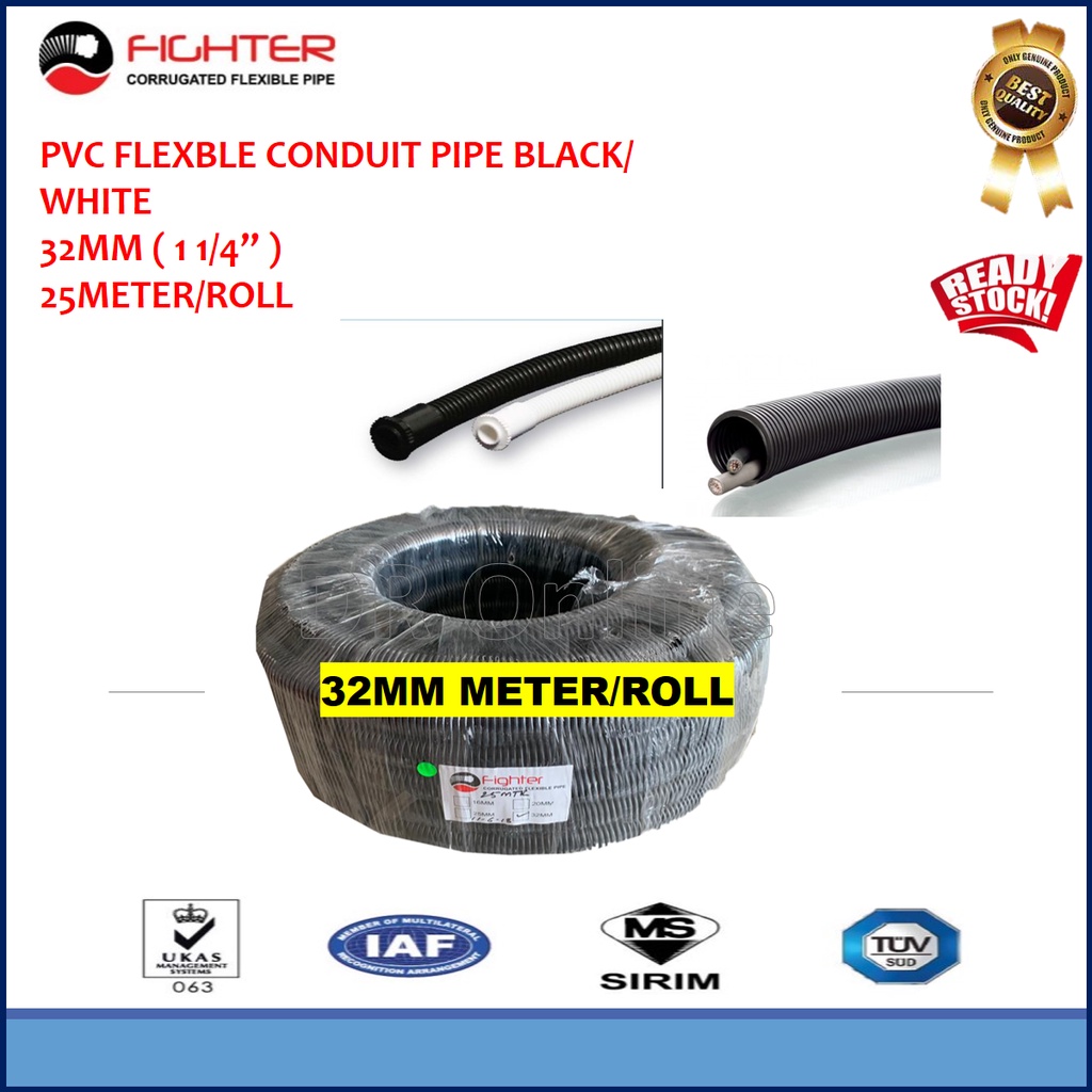 PVC Flexible Conduit Pipe Corrugated Pipe Black 32mm | Shopee Malaysia