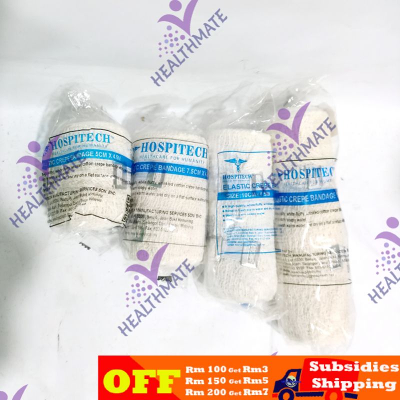 HOSPITECH Elastic Crepe Bandage (5CM / 7.5CM / 10CM / 15CM) x4.5 Meter ...