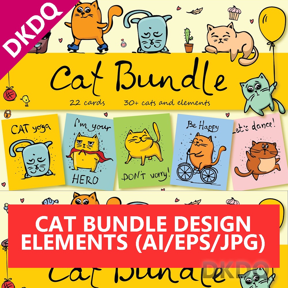 👾 Cat Bundle Design Bundle ATHENA0315 AI EPS JPG Kawaii Cute Cutesy ...