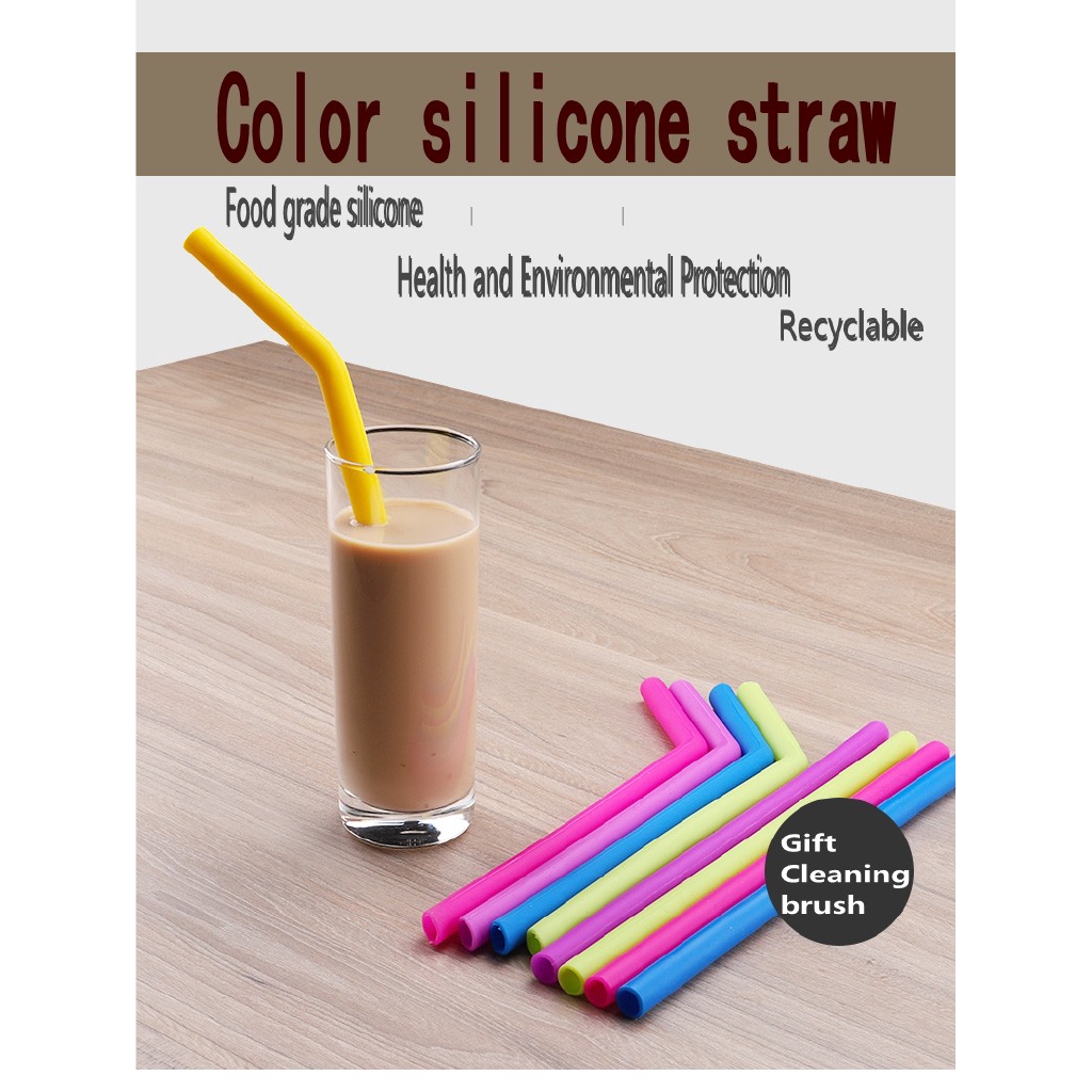 6/8PCS Creative color Straws Reusable Silicone Drinking Straw set with ...
