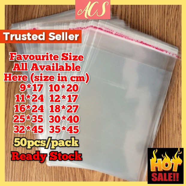 Self Adhesive Bag Opp Bag 50pcs READY STOCK Transparent Packing Plastik ...