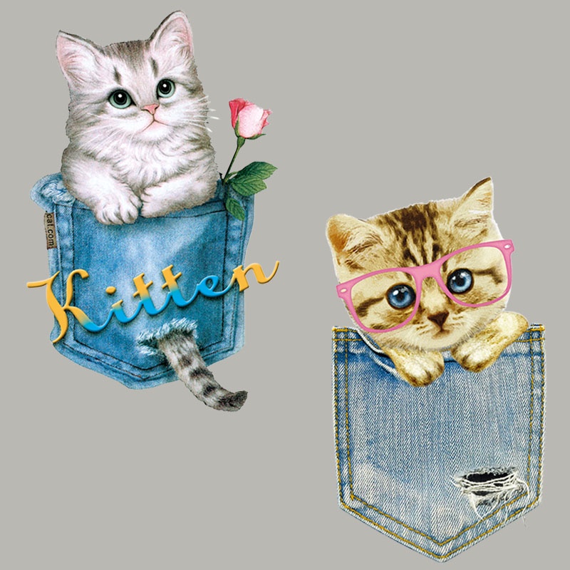 Cartoon Cats Patch Iron On Clothes Thermal Stickers For T-Shirt Patches ...